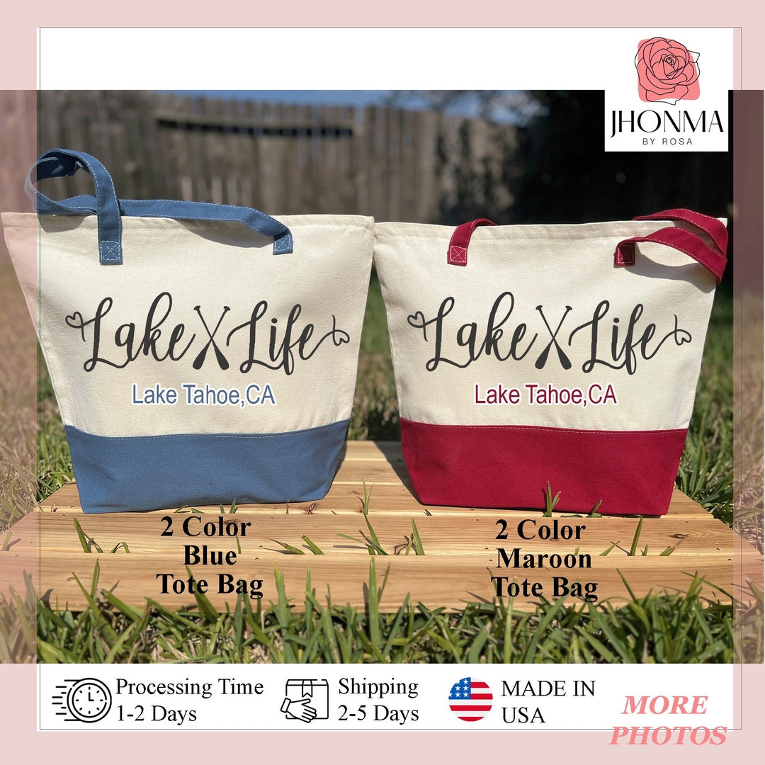 Custom Lake Life Tote Bag, Lake Tote Bag With Zipper, Lake Living Tote ...