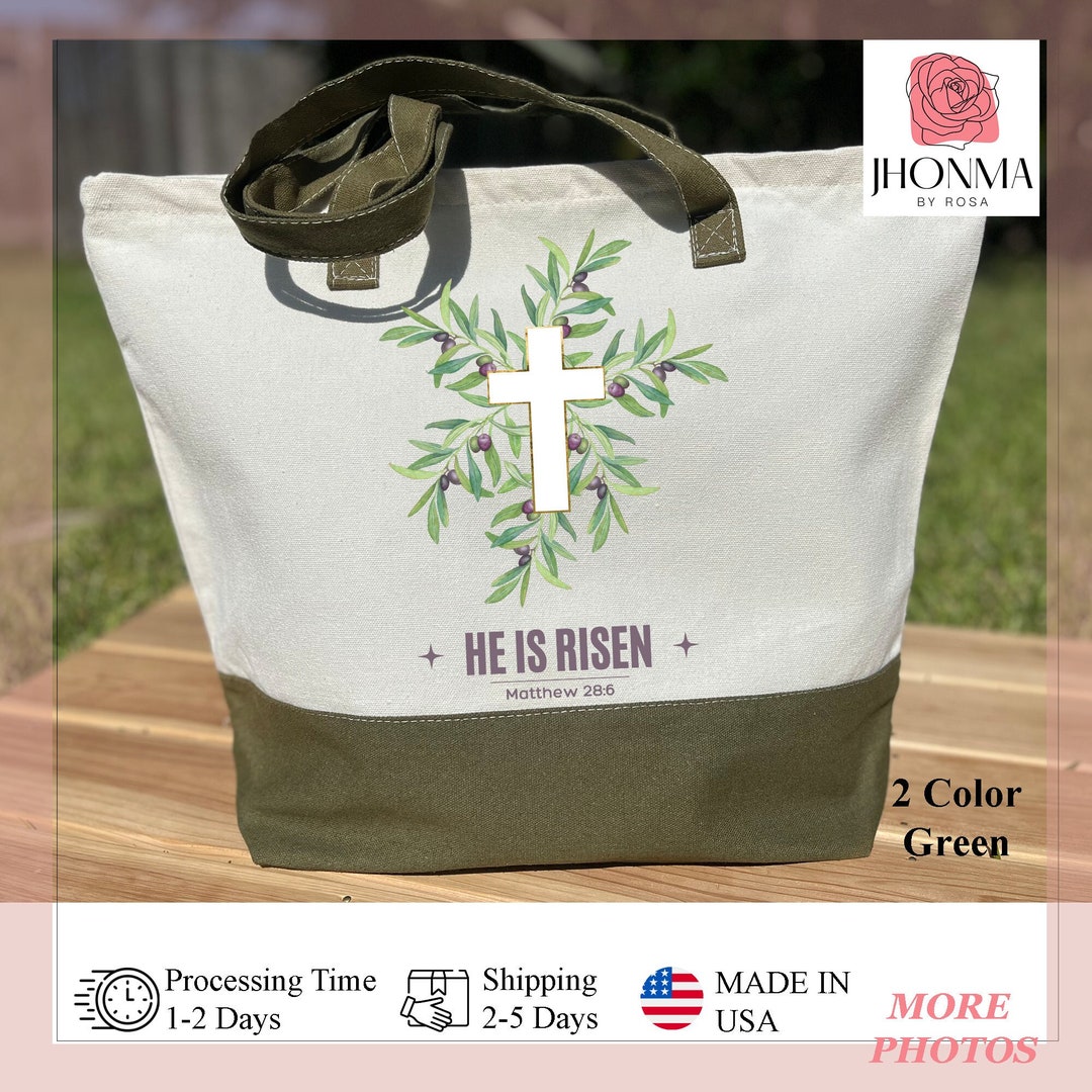 Christian Tote Bag, Aesthetic Church Bag, He is Risen Tote Bag, 2 Color ...