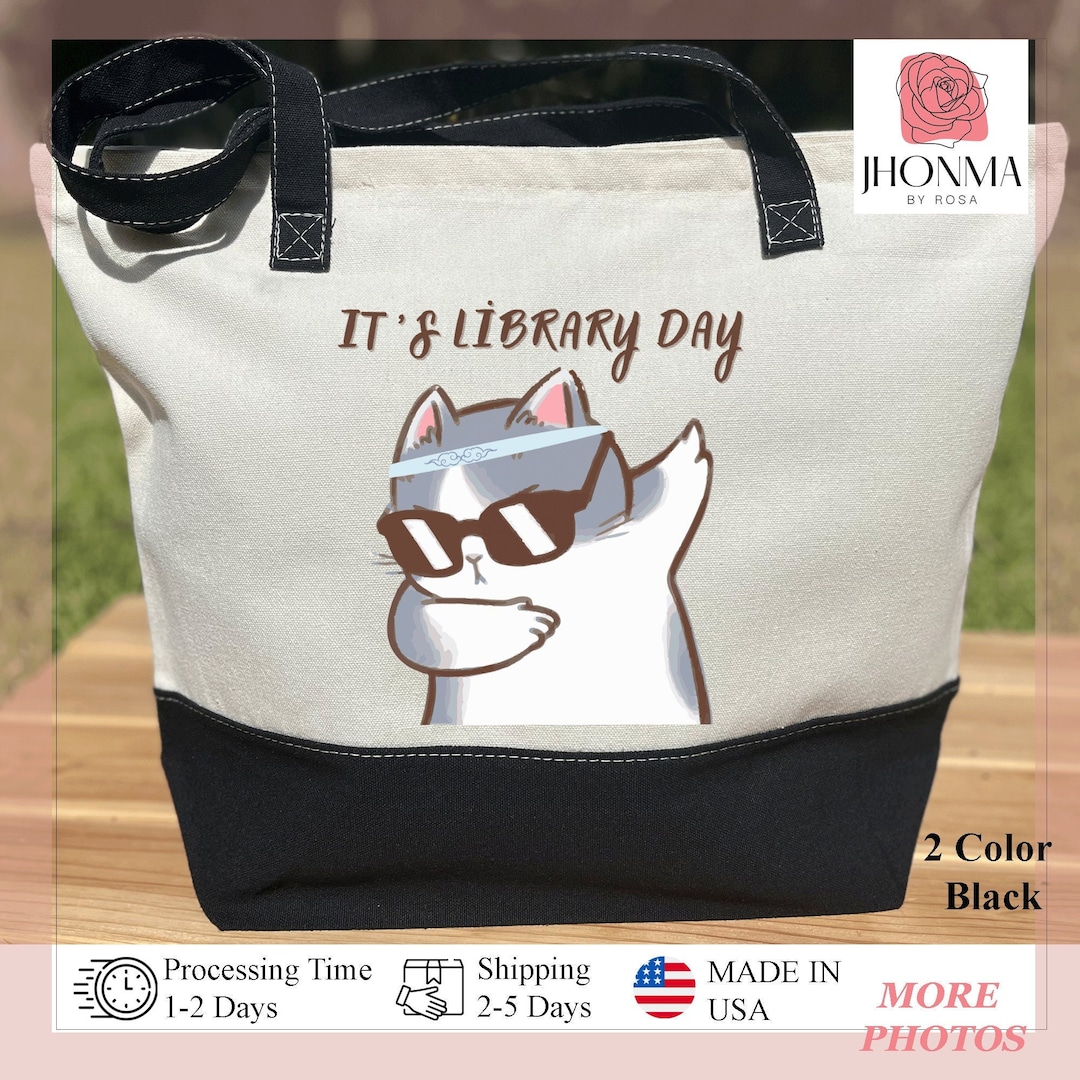 Its Library Day, Librarian Tote Bag, Book Totes With Zipper, Book Store ...