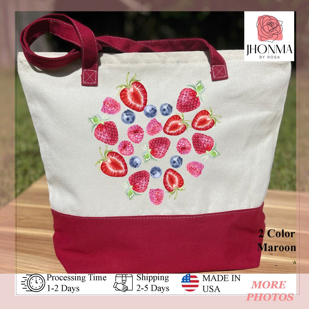 Strawberry Heart Tote Bag, Cute Blueberry Bag, Plant Tote Aesthetic Bag ...