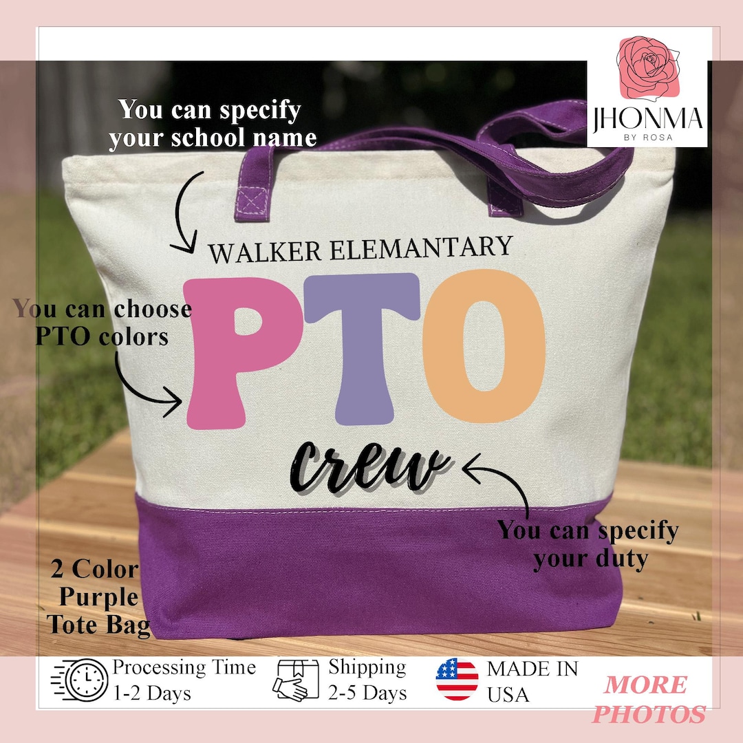 Custom PTO Crew Bag, Parent Teacher Organization Tee, PTO Totes, Parent ...
