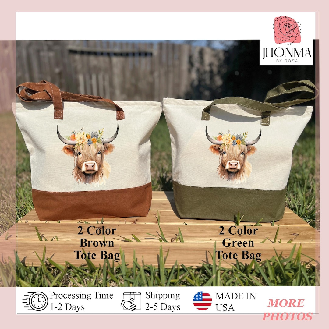 Custom Cow Canvas Tote Bag Floral Tote Bag, Vintage Cow Lover Tote Bag ...