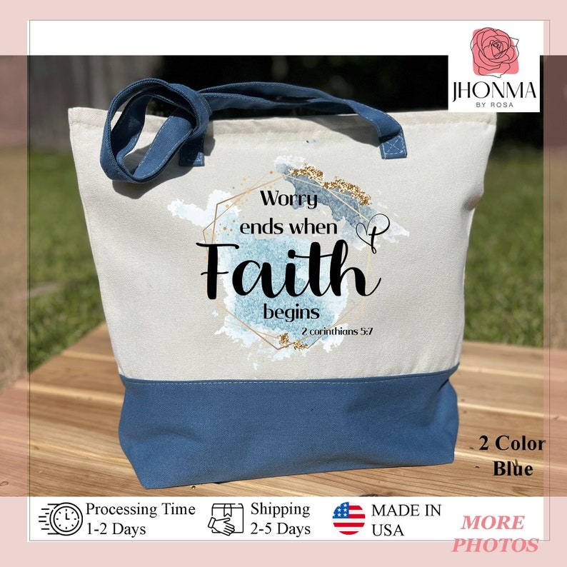 2 Cor 5:7 Faith Tote Bag Gift, Christian Gift Bag, Zippered Bible Bag ...