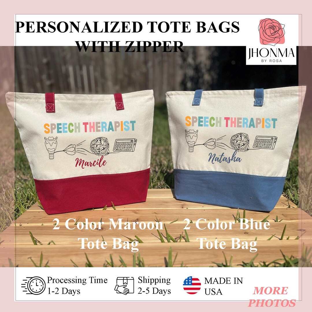 Speech Therapy Tote Bag, Speech Therapist Gift, SLP Custom Name Bag ...