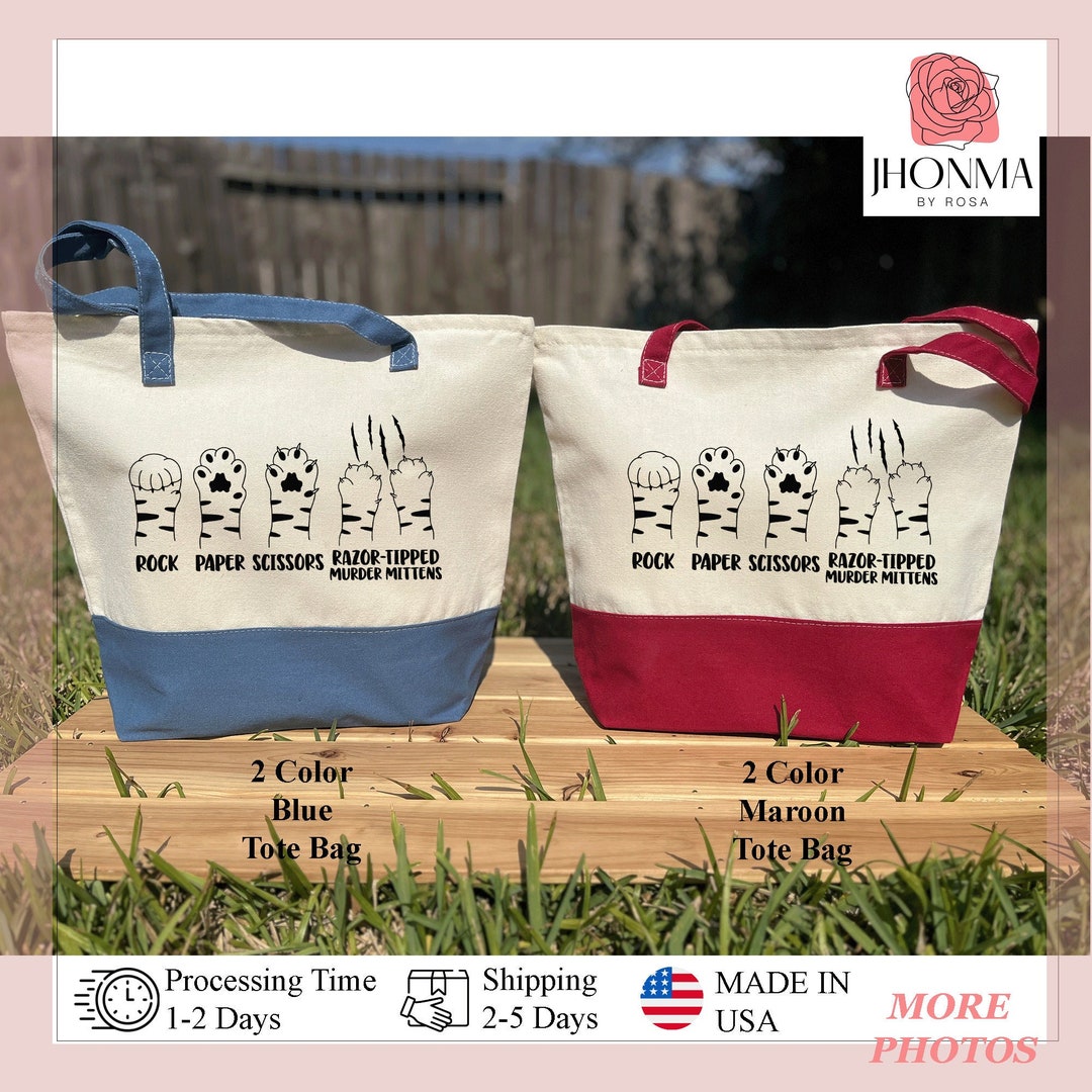 Rock Paper Scissors Tote Bag, Razor Tipped Murder Mittens, Funny Cat ...