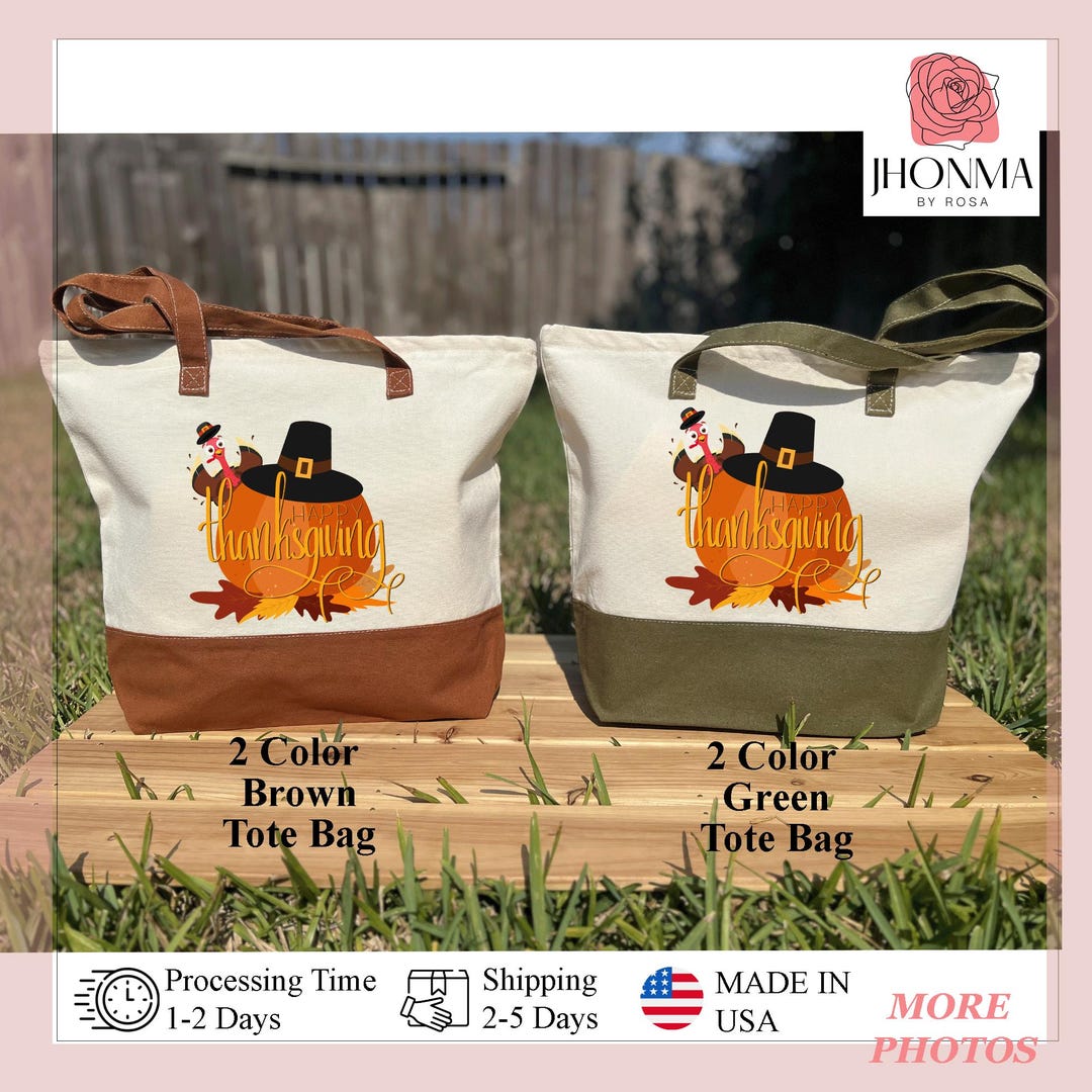 Happy Thanksgiving Tote Bag, Zippered Thankgiving Gift Bag, Pumpkin ...