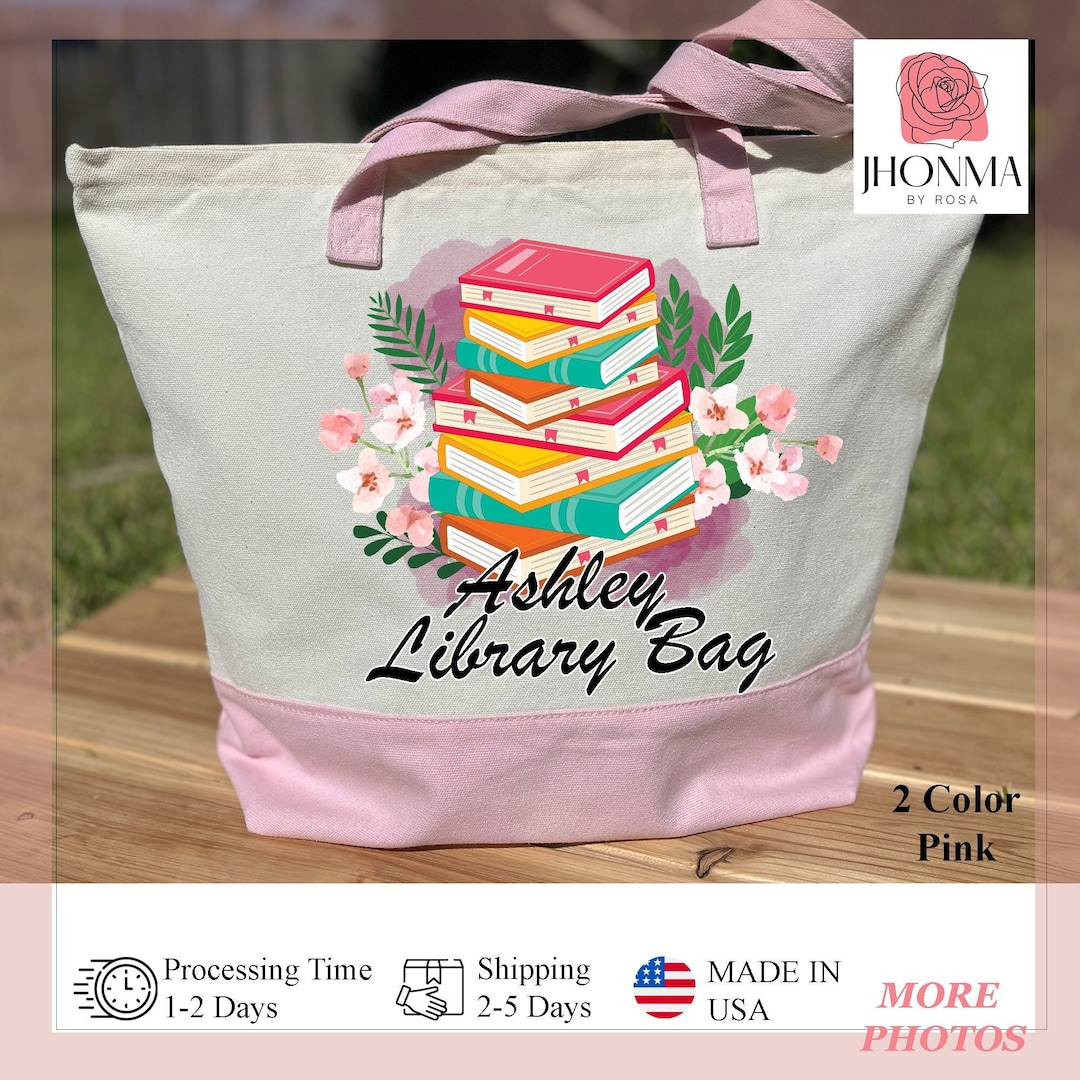 Personalized Book Bag, Library Tote Bag, Shelf Control Bag, Flower Book ...