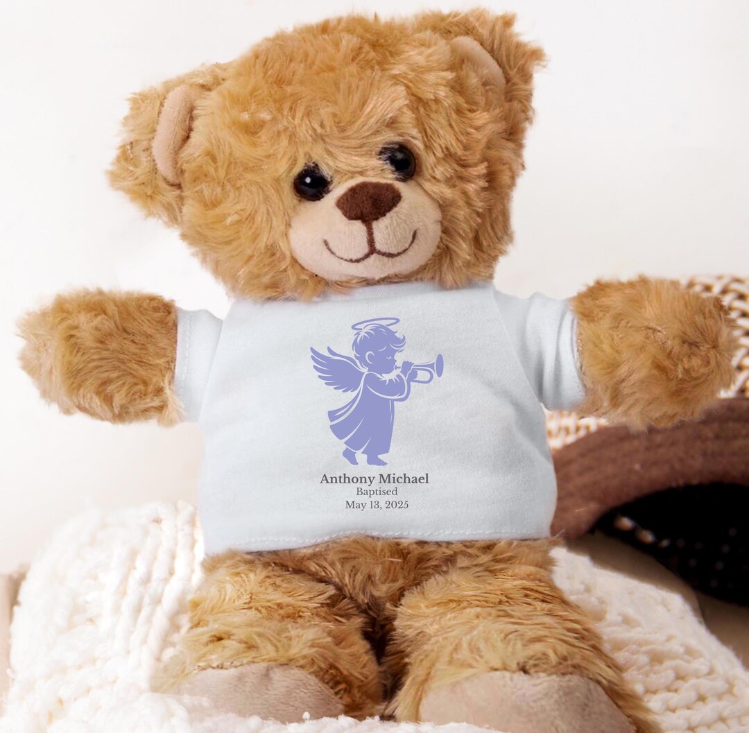 Custom Baptism Teddy Bear, Personalized Christening Plushie, Child's ...