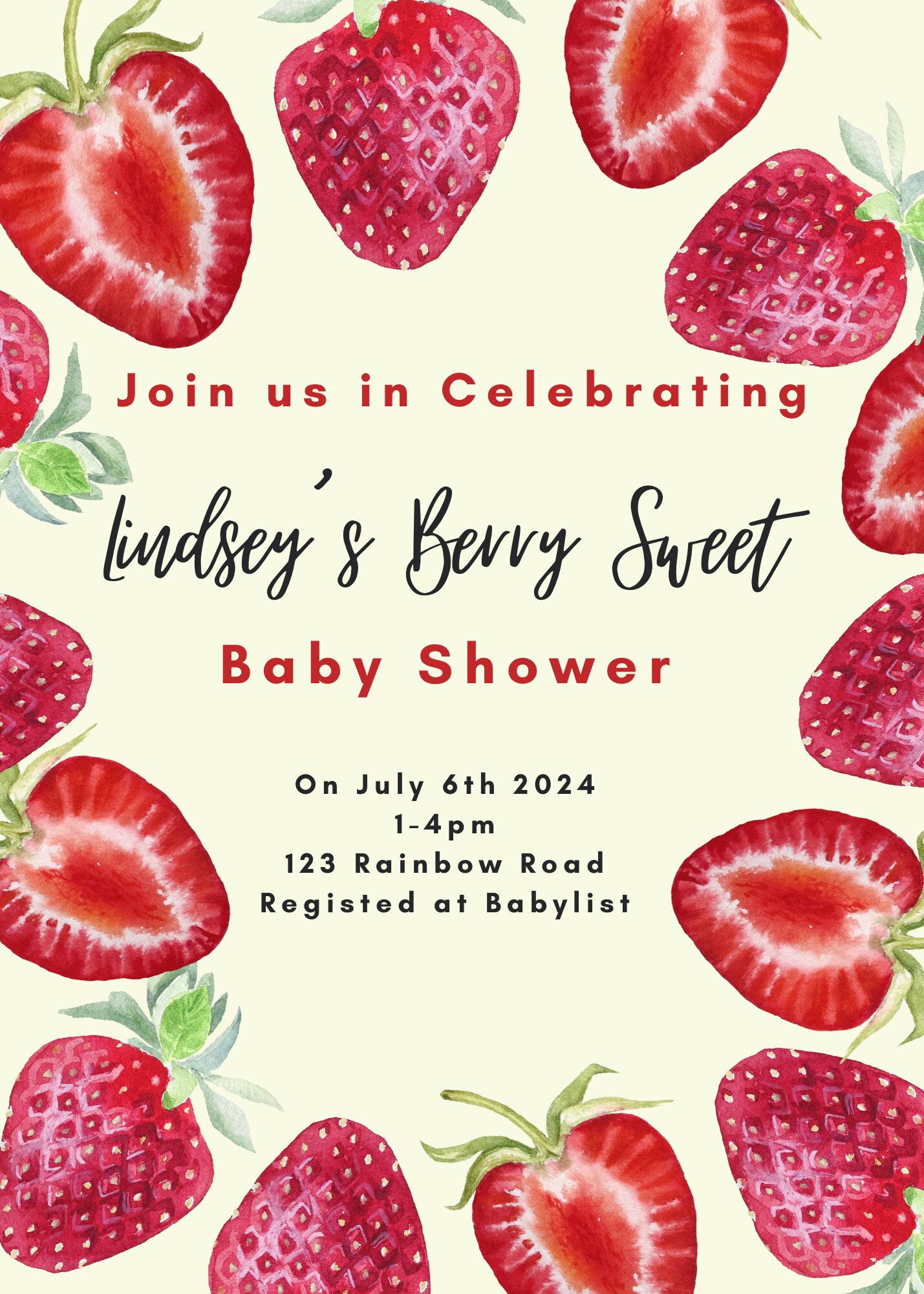 Editable Berry Sweet Baby Shower Invitation - Etsy