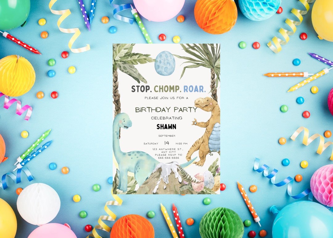 Editable Dinosaur Digital Invite - Etsy