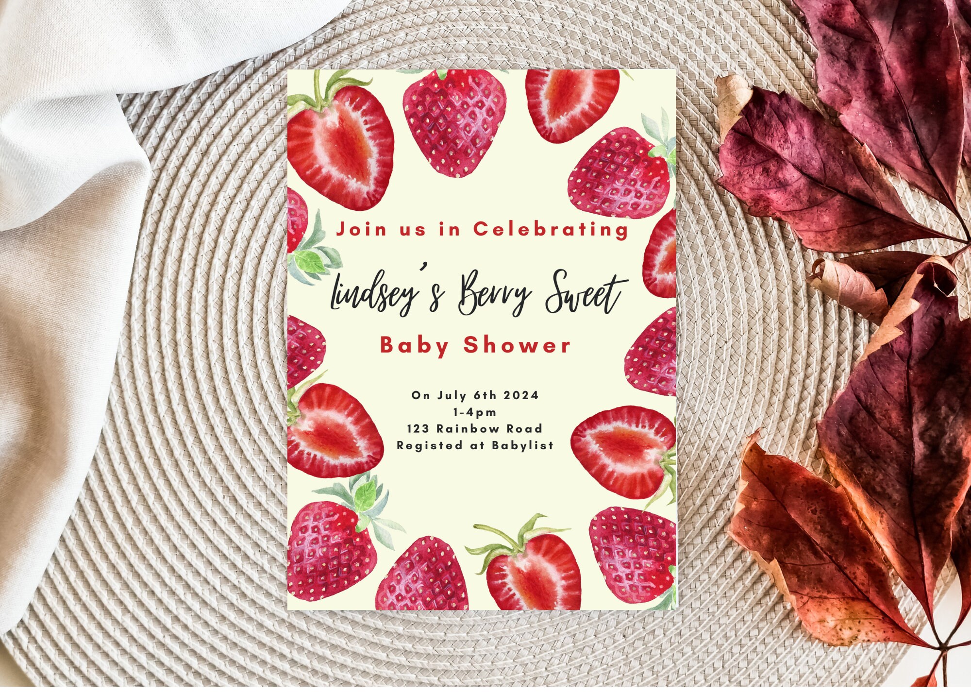 Editable Berry Sweet Baby Shower Invitation - Etsy