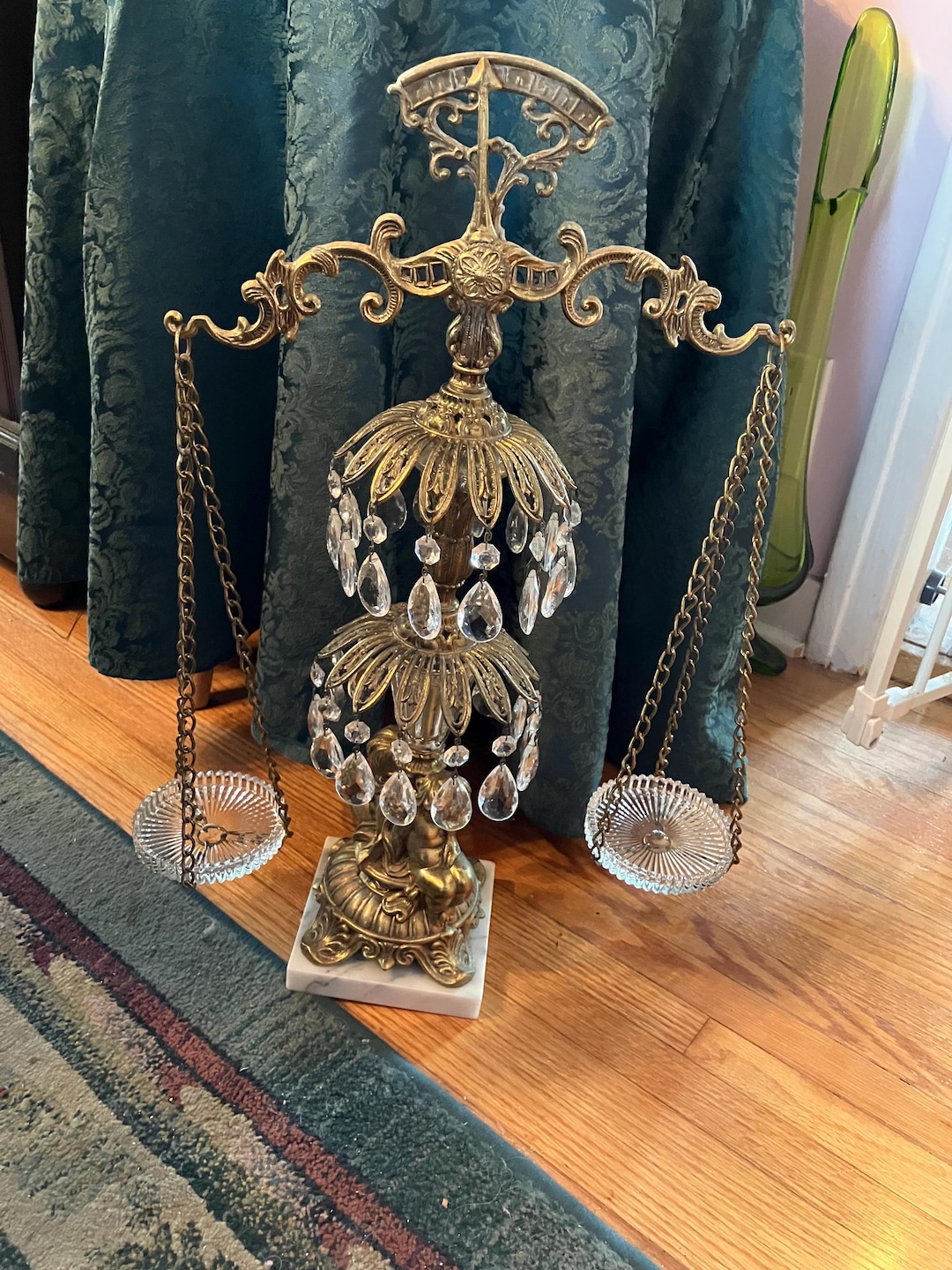 Vintage Ornate Brass Scale With Crystal Accents – Decorative Balance ...