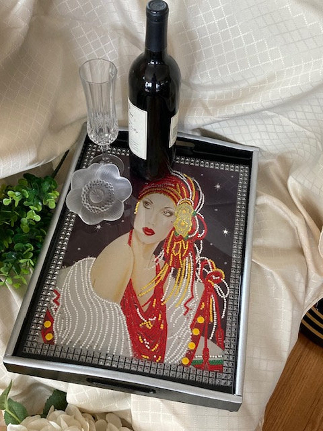 Red Flapper II 12in X 17in Crystal and Resin Traywood and Resin Gift ...