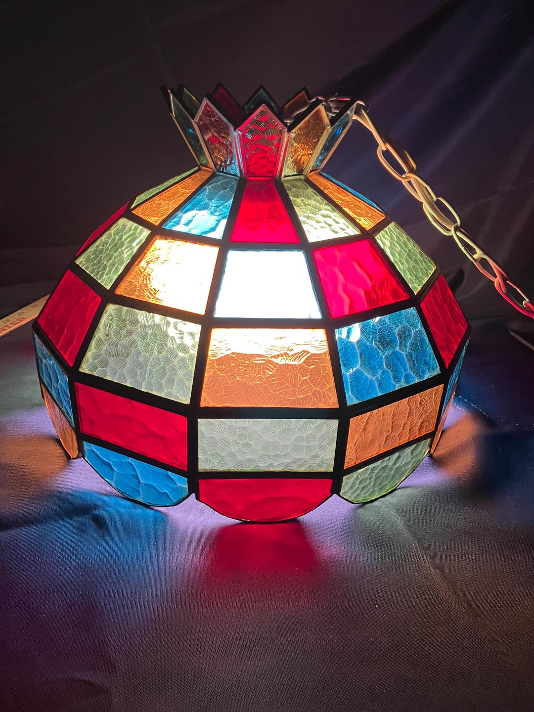 Vintage Stained Glass Hanging Lamp Shade – Multicolor Dome Light ...