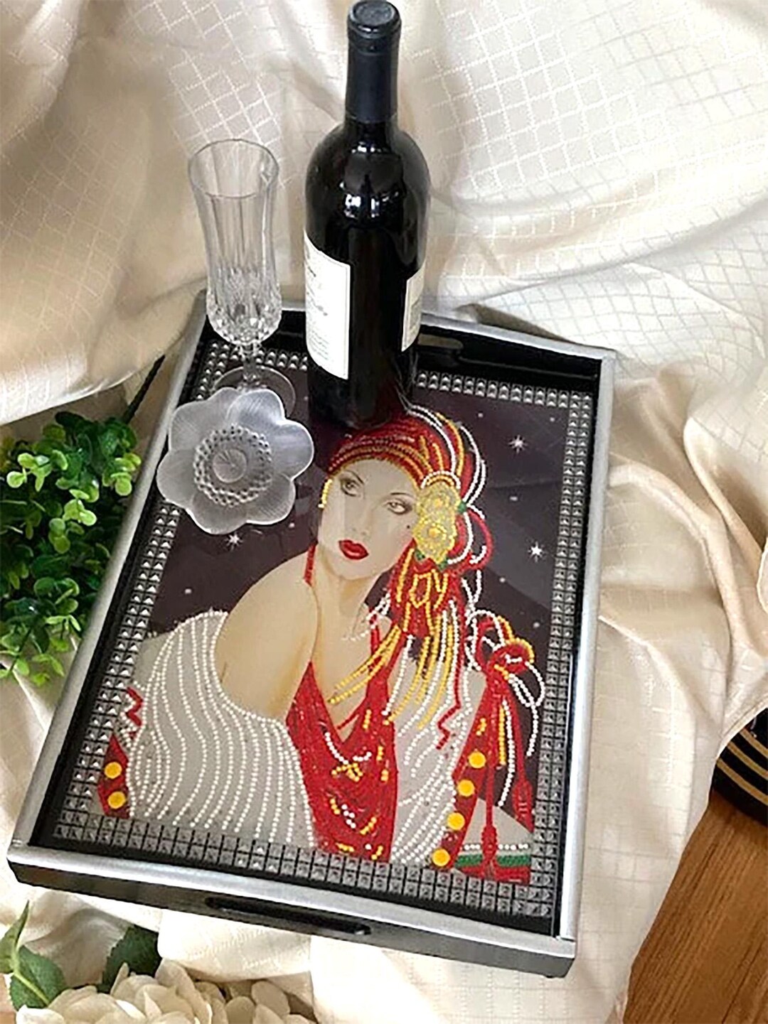 Price Reduced! Red Flapper II 12in X 17in Crystal and Resin Tray Wood ...