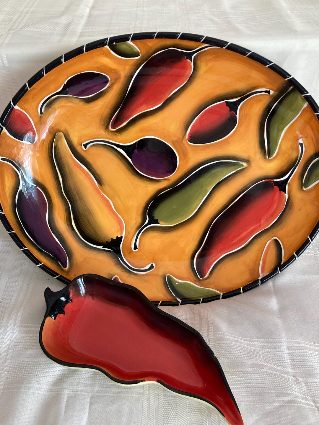 Cayenne 2-piece Ceramic Serving Set and Dip Platter by Clay Art Hand ...