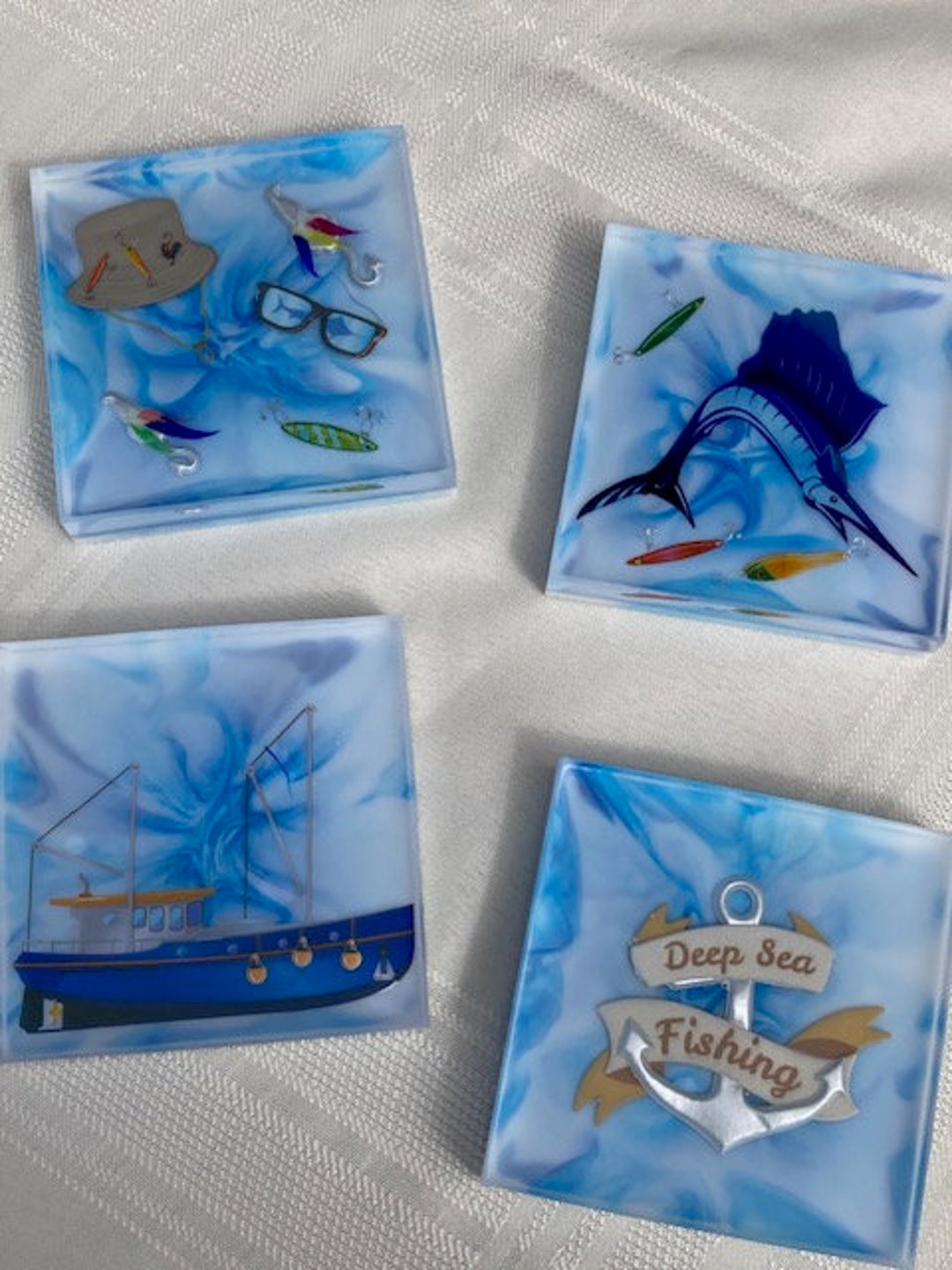 Deep Sea Fishing Coaster Set 4 Resin Coasters - Etsy