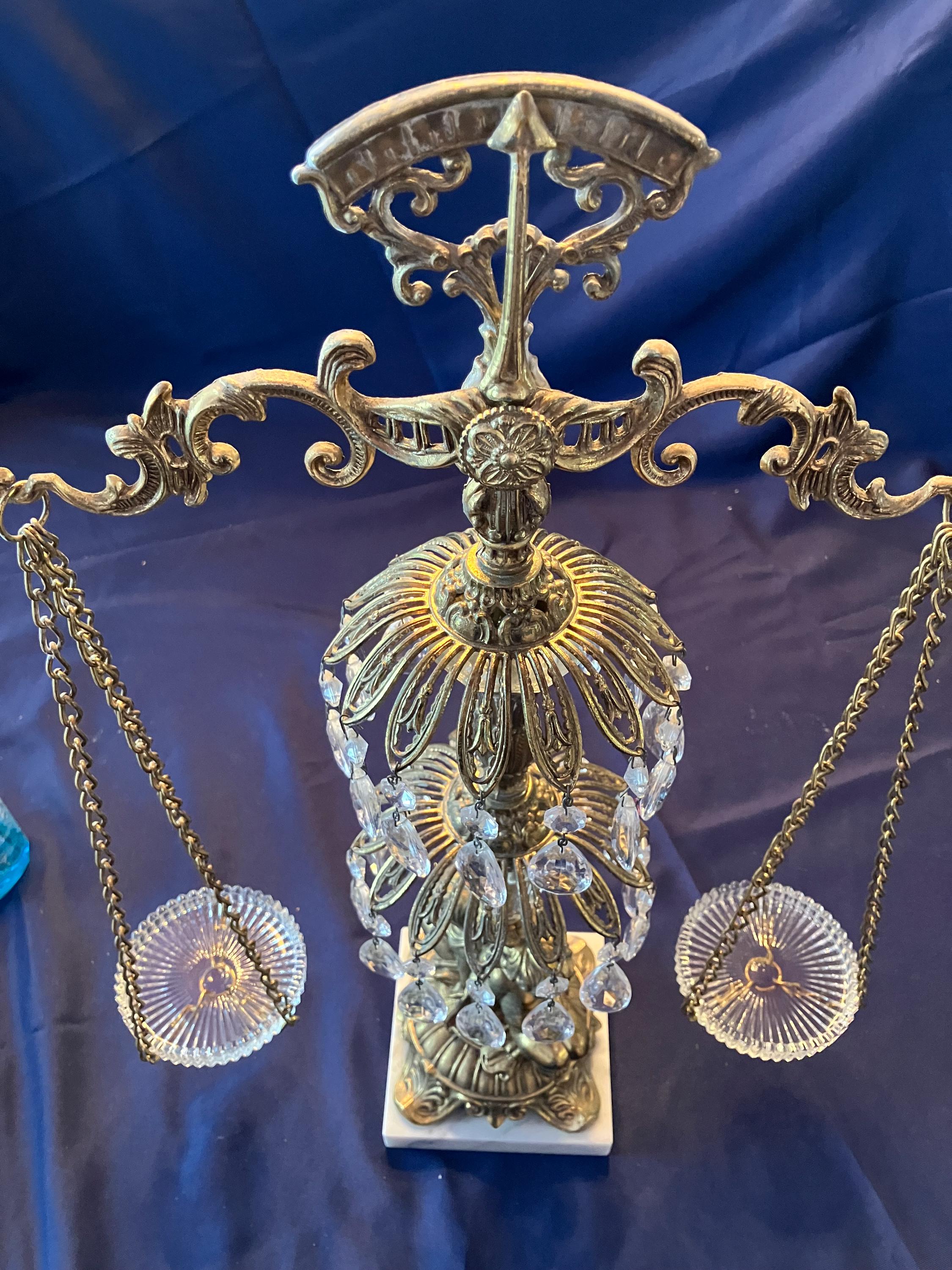 Vintage Ornate Brass Scale With Crystal Accents – Decorative Balance ...