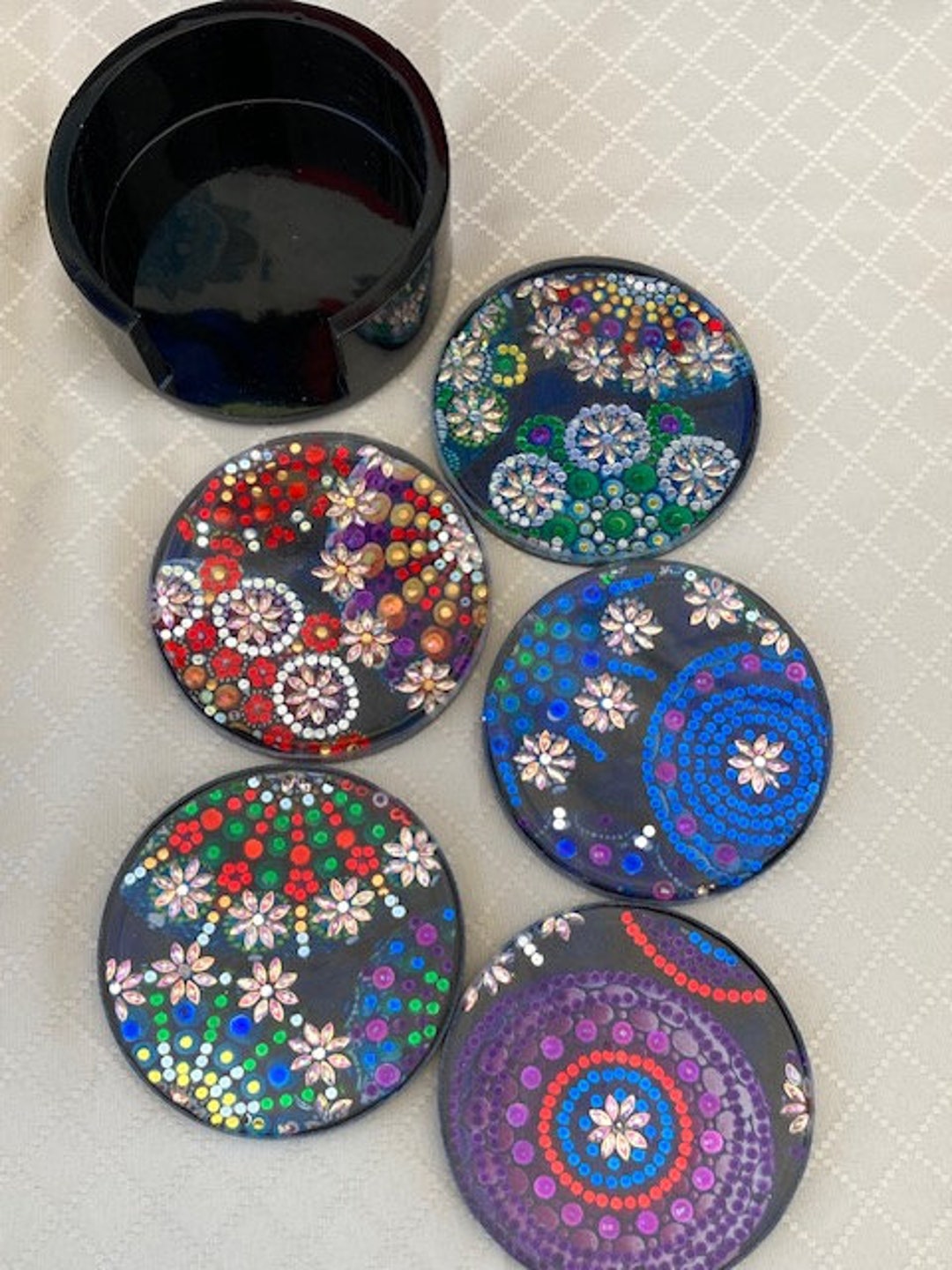 Diamond Gem Resin Coasters and a Matching Round Holder Fun Decor - Etsy