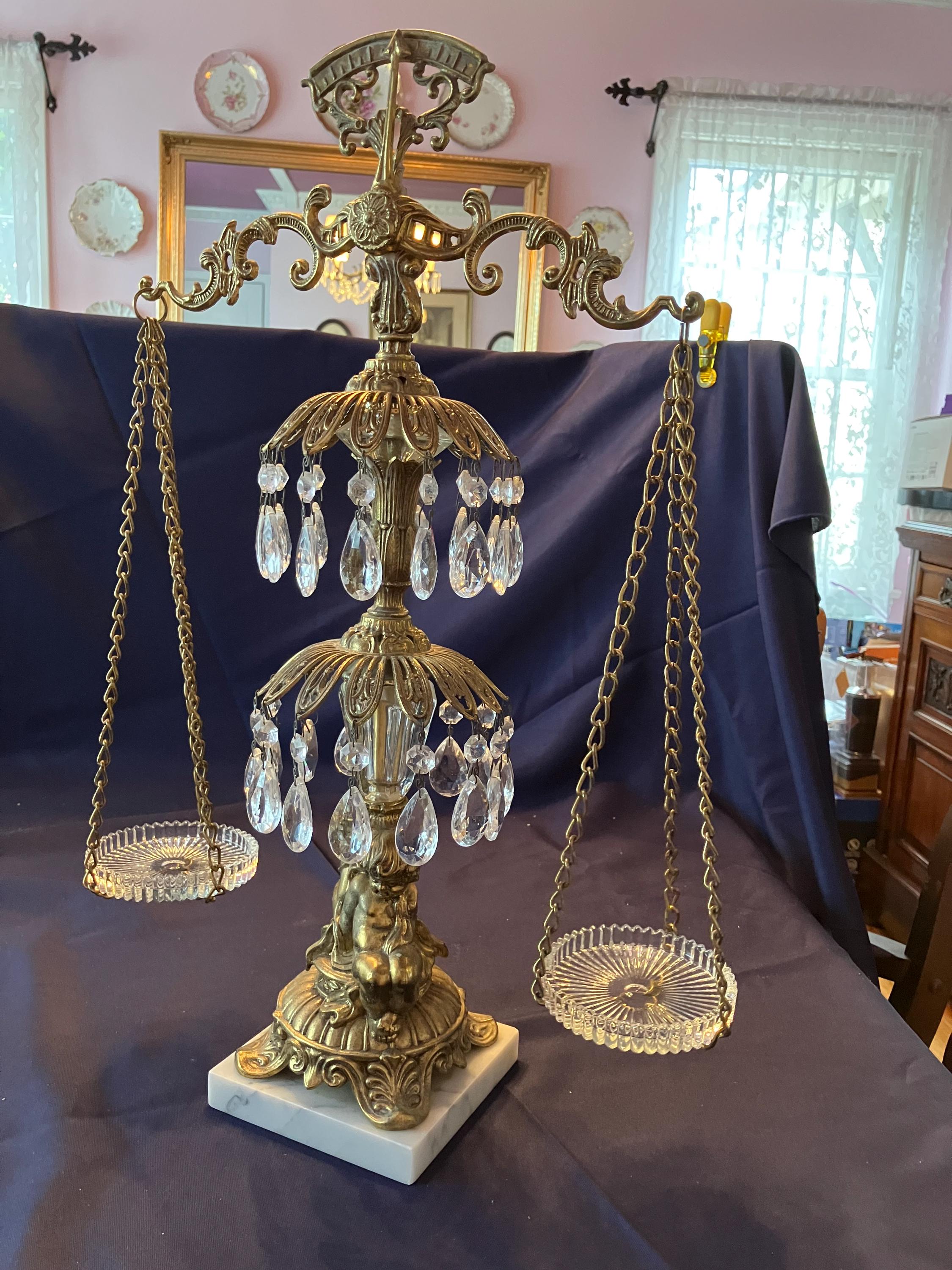 Vintage Ornate Brass Scale With Crystal Accents – Decorative Balance ...