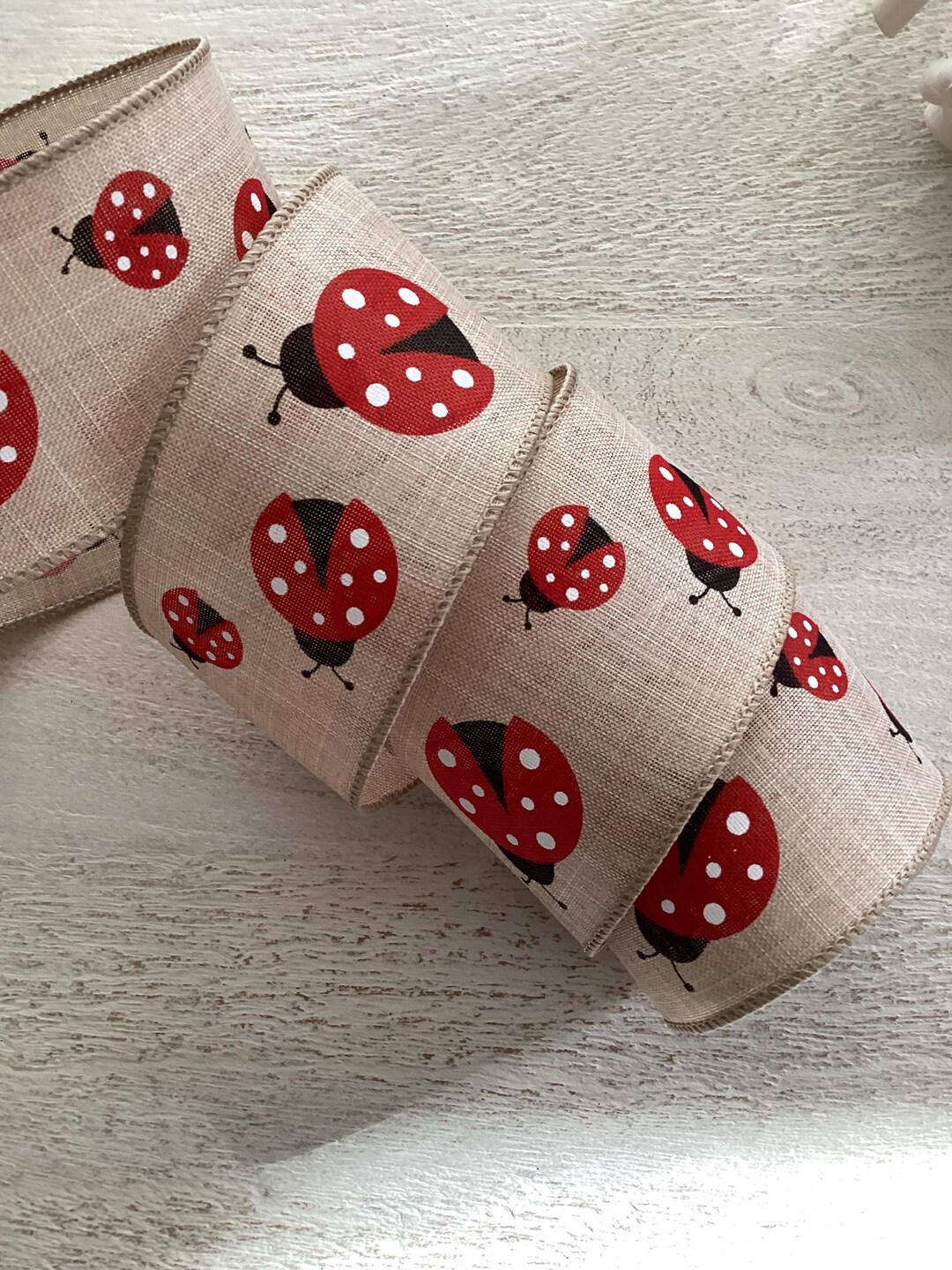 2.5” Wide Ladybug Wired Ribbon, Ladybug Print Wired Ribbon, Craft ...
