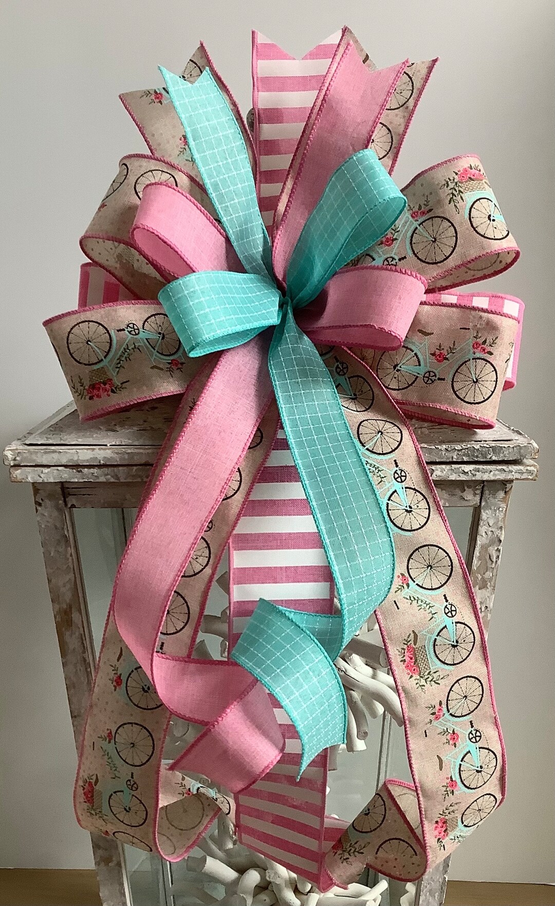 Bicycle Wreath Bow, Spring Wreath Bow, Lantern Bow, Door Hanger Bow ...