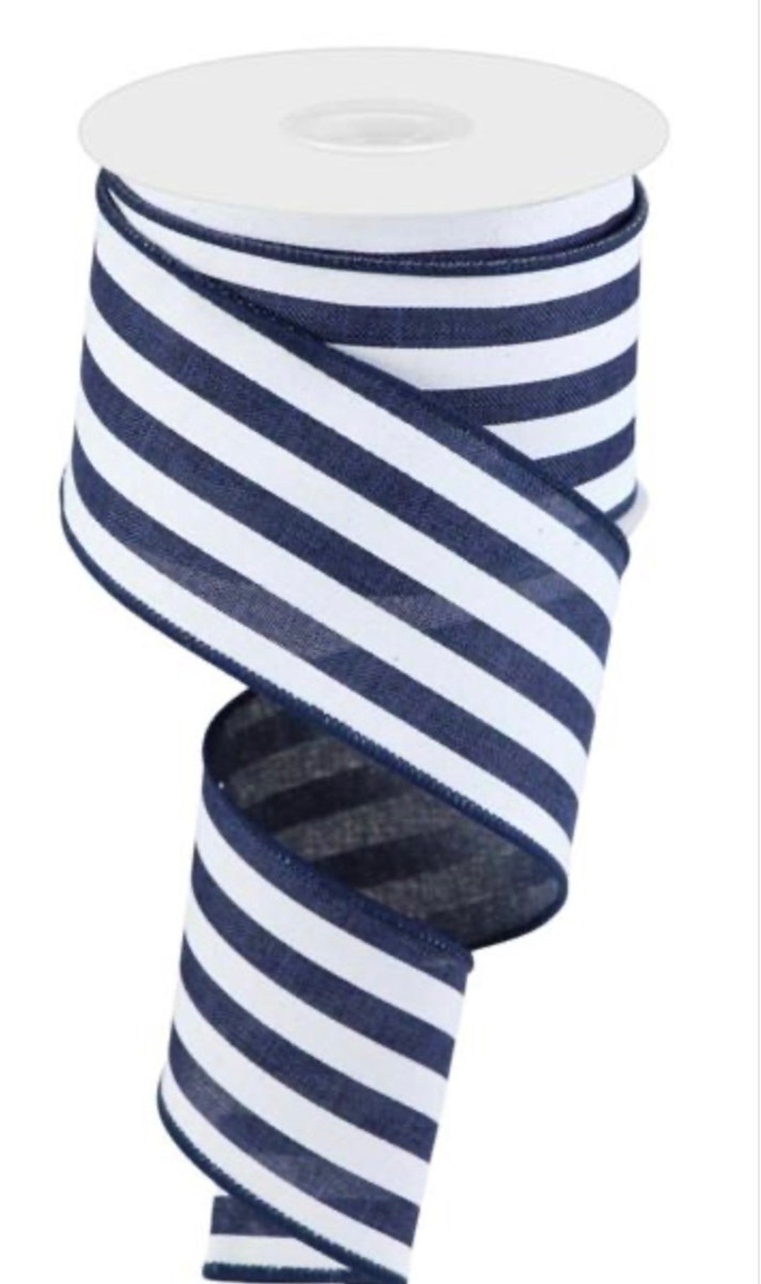 2.5” Navy and White Stripe Wired Ribbon, Everyday Ribbon, Craft Ribbon ...