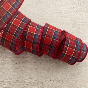 1.5” Red Blue and Gold Christmas Plaid Wired Ribbon, Christmas Check ...