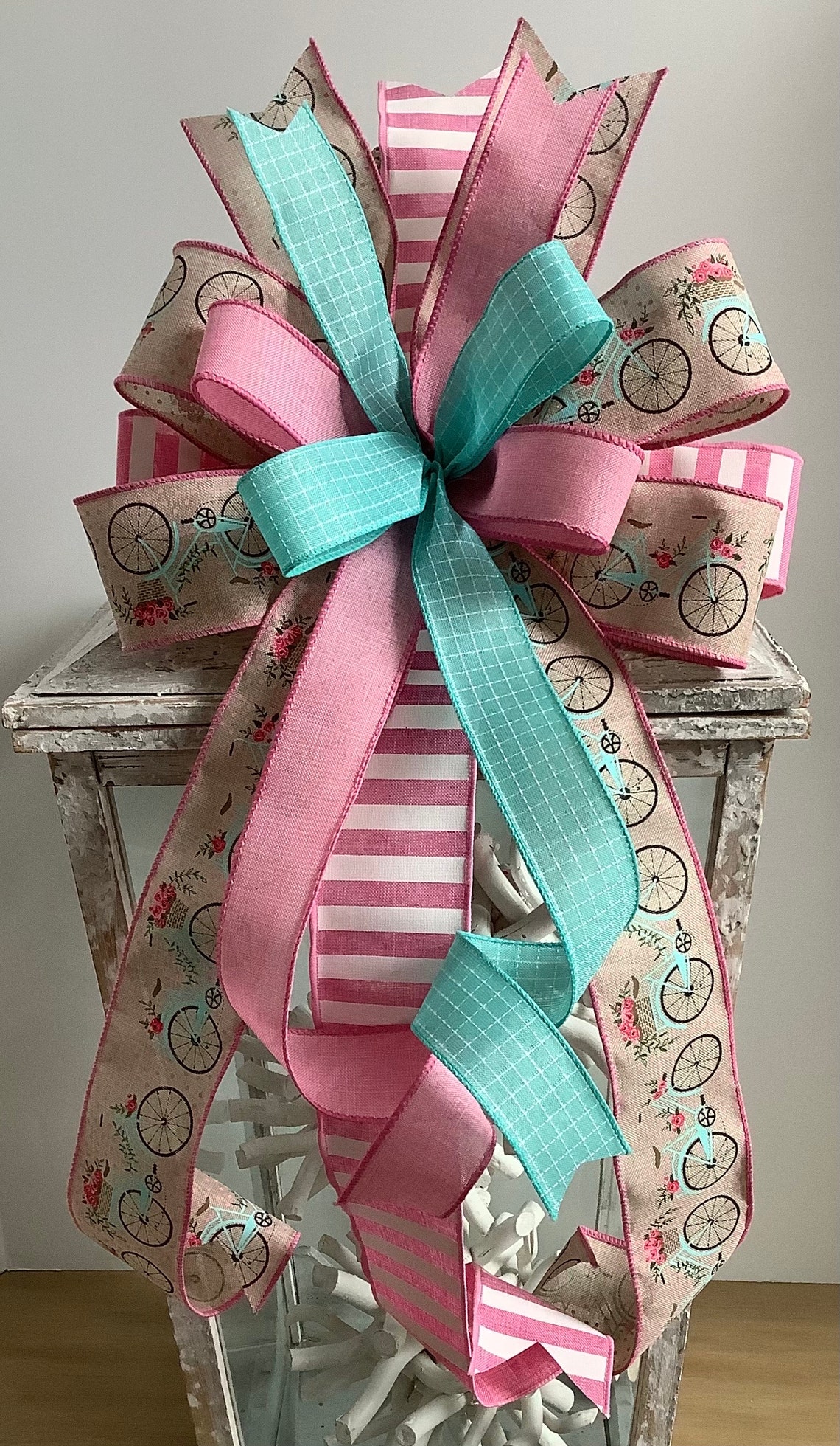 Bicycle Wreath Bow, Spring Wreath Bow, Lantern Bow, Door Hanger Bow ...