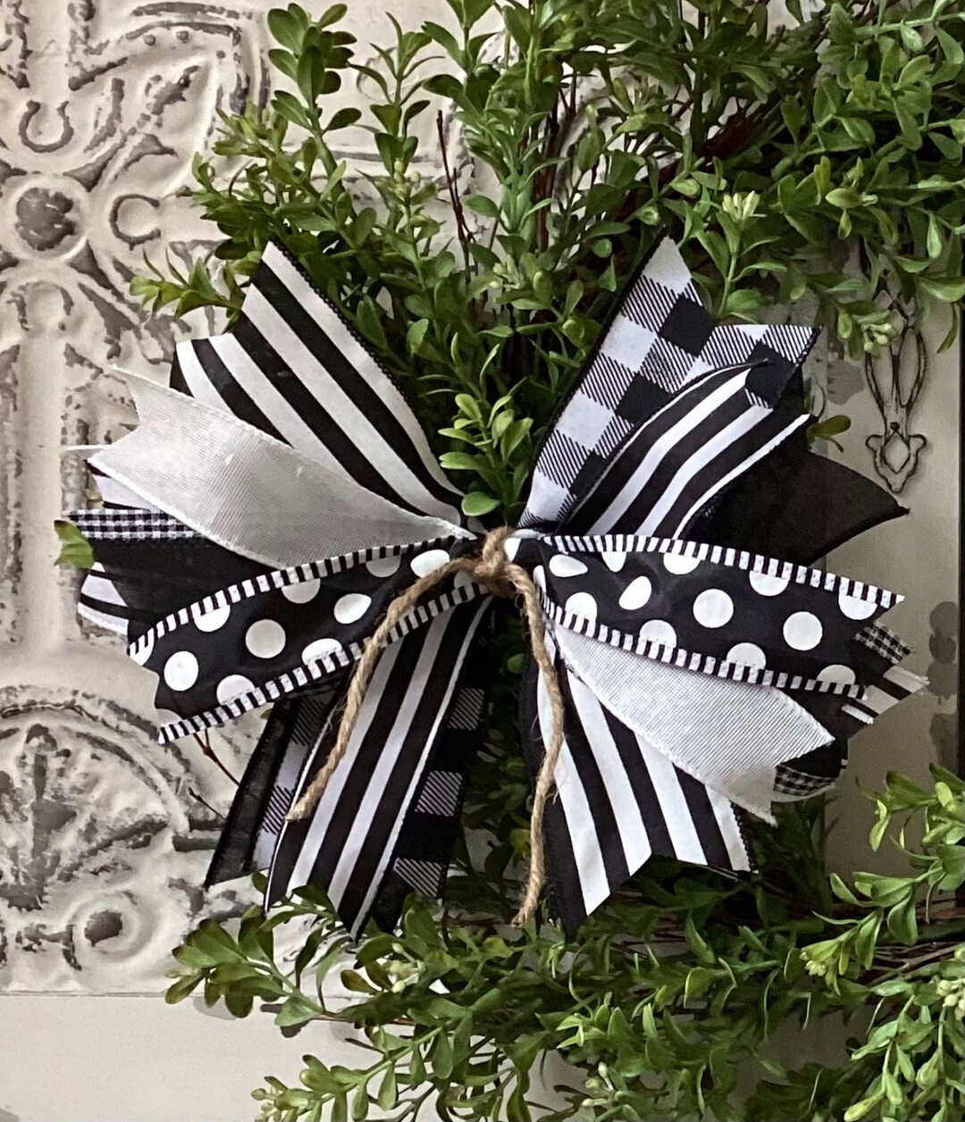 Messy Bow, Black & White Messy Wreath Bow - Etsy