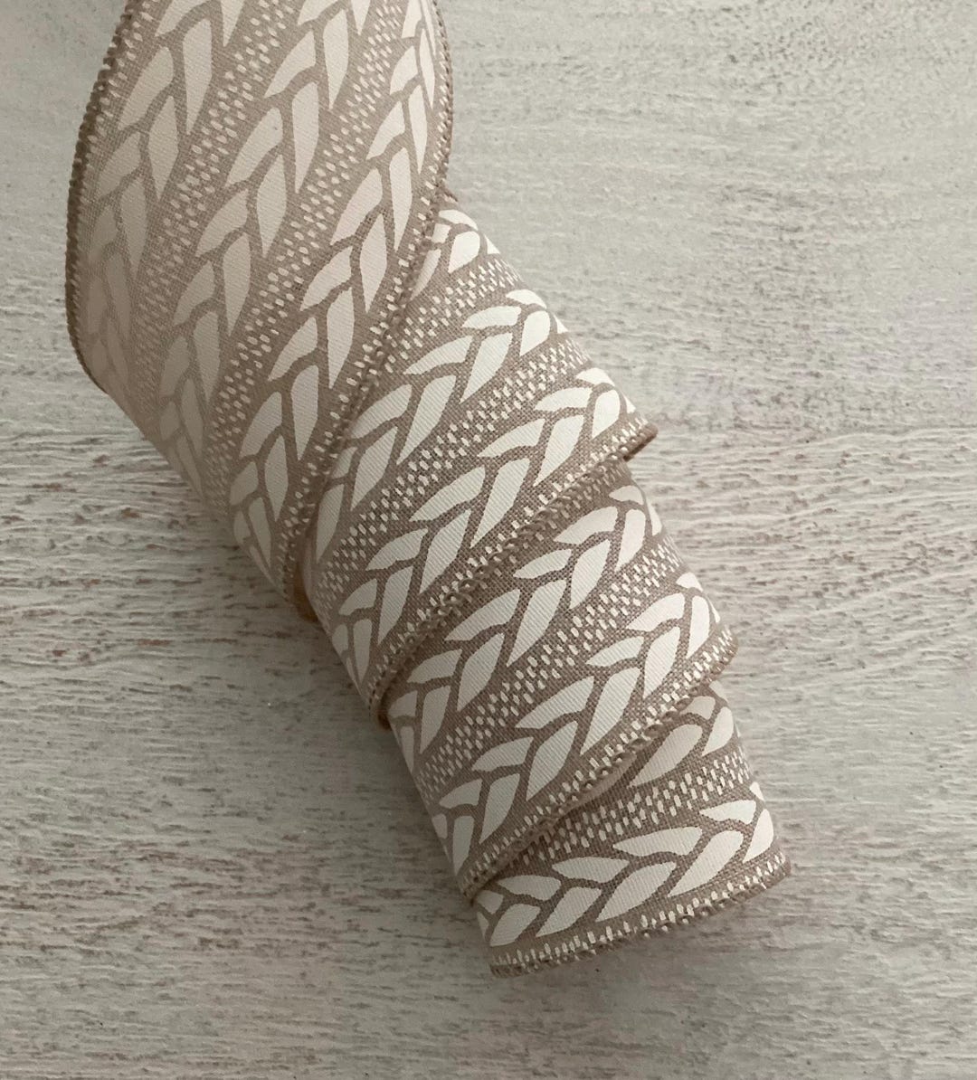 2.5” Tan & Ivory Basket Weave Print Wired Ribbon, Everyday Tan Ribbon ...