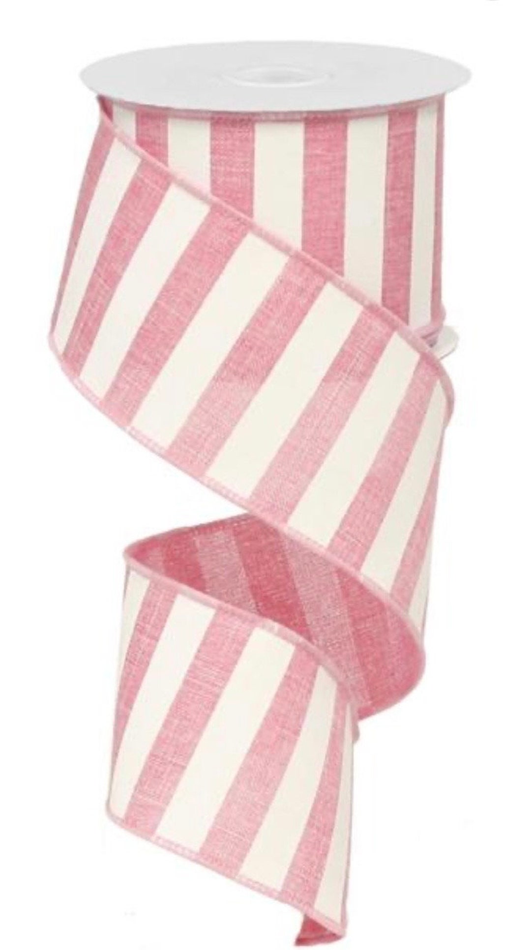 2.5" Valentine's Day Ribbon, Pink and White Striped Wired Ribbon ...