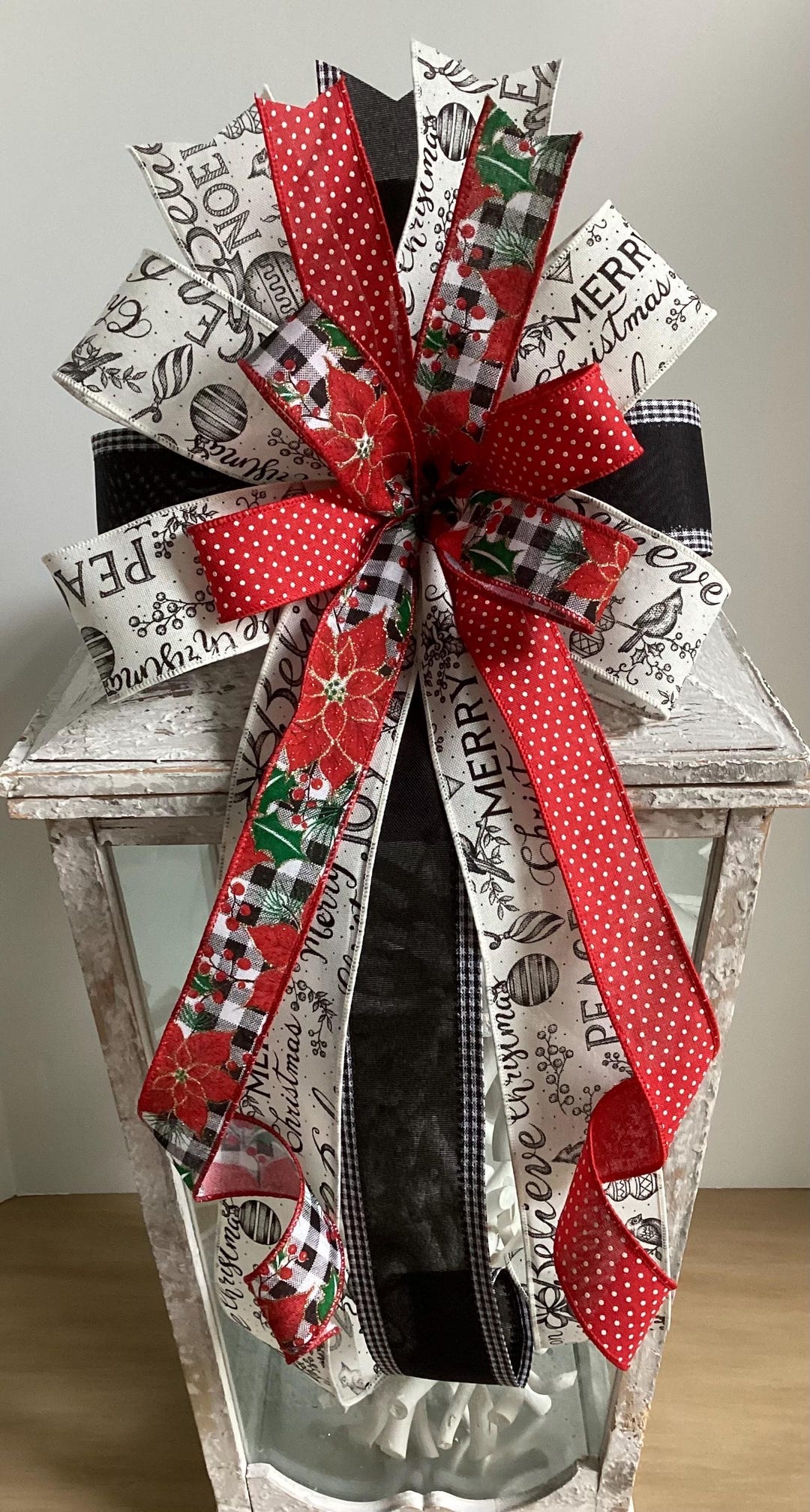 Christmas Bow, Farmhouse Christmas Wreath Bow, Christmas Tree Topper ...