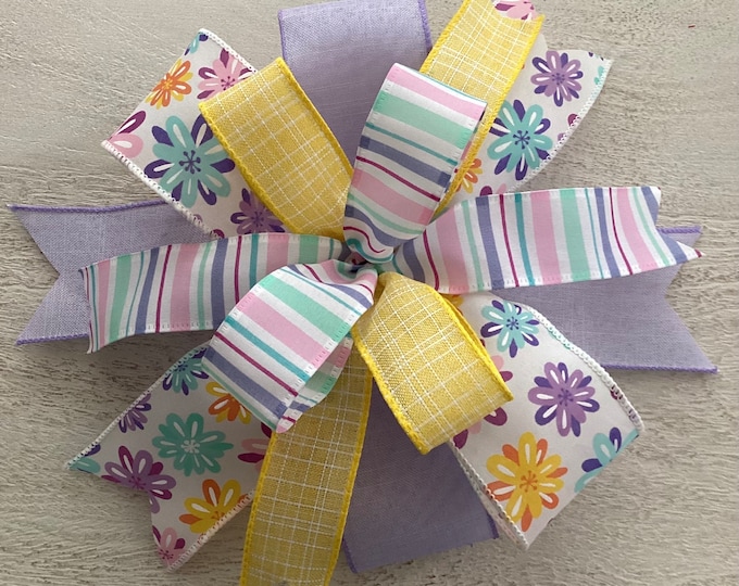Easter Floral Bow, Easter Wreath Bow, Easter Decor, Bow for Easter Basket, Easter Door Hanger ...