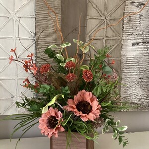Fall Rust Sunflower Floral Arrangement, Farmhouse Centerpiece, Flower ...
