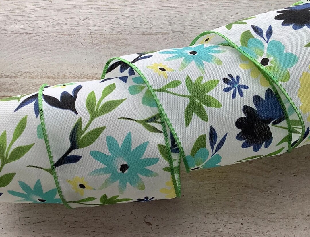 5 Yards Spring Floral Print Wired Ribbon 2.5 Wide Yellow Blue Aqua - Etsy