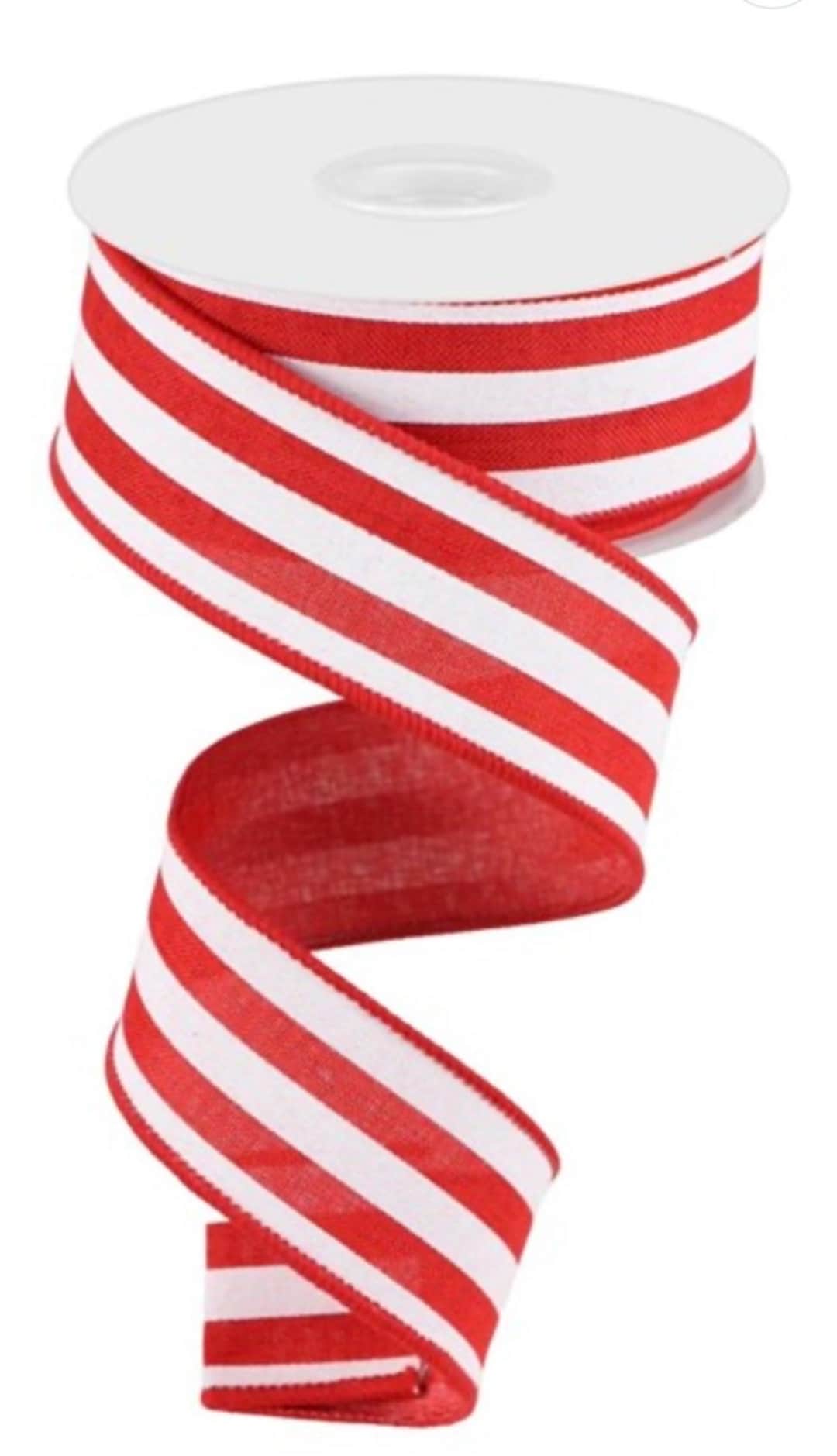 1.5” Red and White Vertical Stripe Wired Ribbon, Everyday Stripe Wired ...