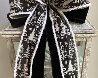 Black Velvet Christmas Tree Topper Bow: Farmhouse Decor - Etsy