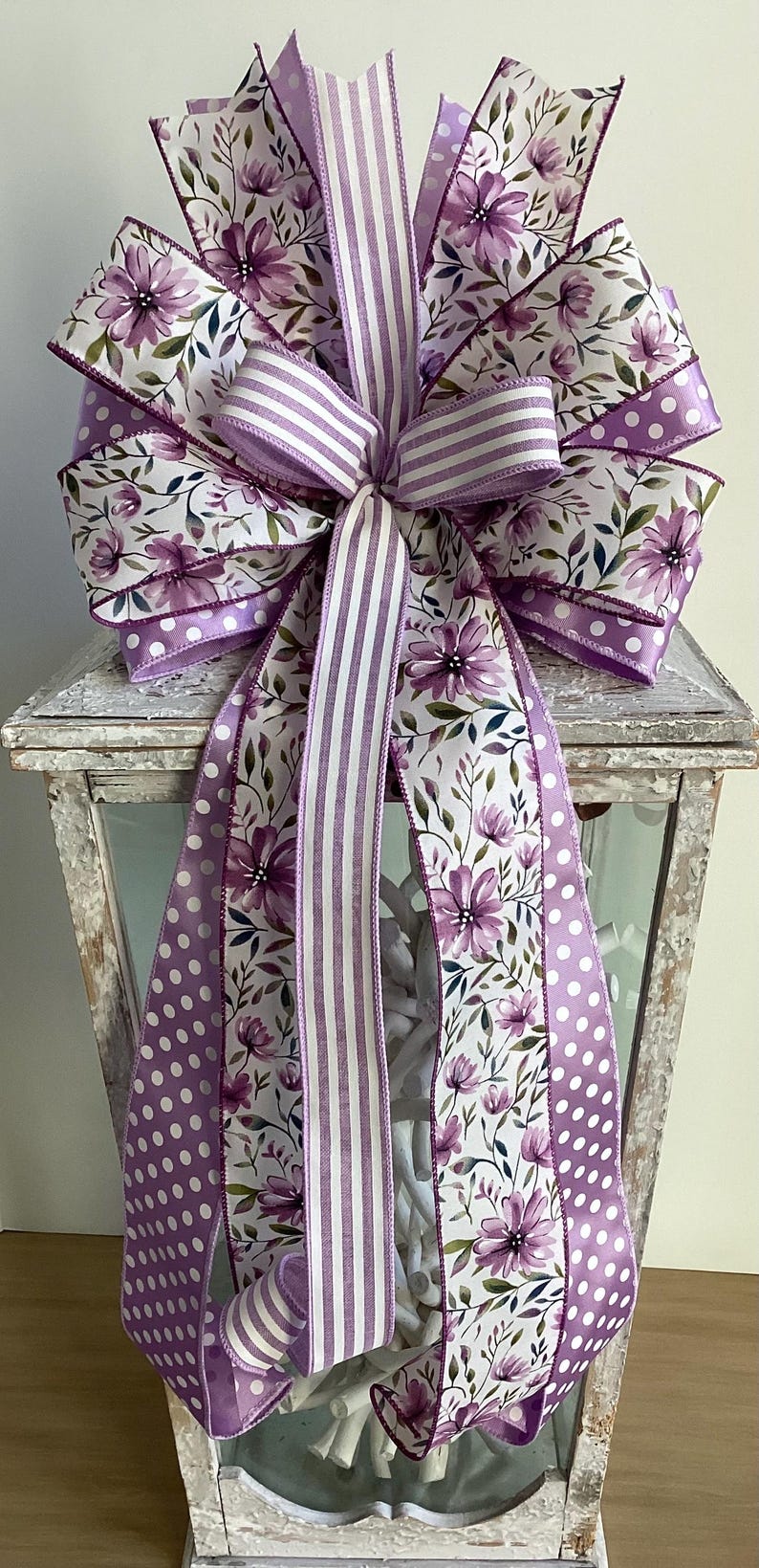 Floral Spring Wreath Bow, Spring Wreath Bow, Lantern Bow, Door Hanger ...