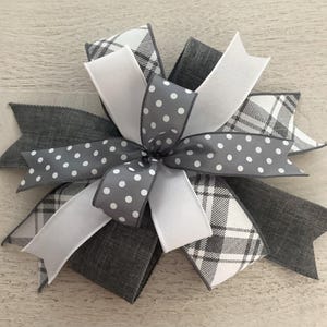 Gray & White Wreath Bow, Lantern Bow, Door Hanger Bow, Wreath ...