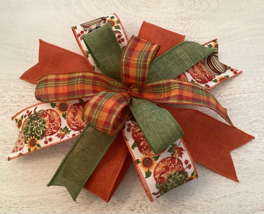 Fall Pumpkin Wreath Bow, Thanksgiving Lantern Bow, Autumn Door Hanger ...