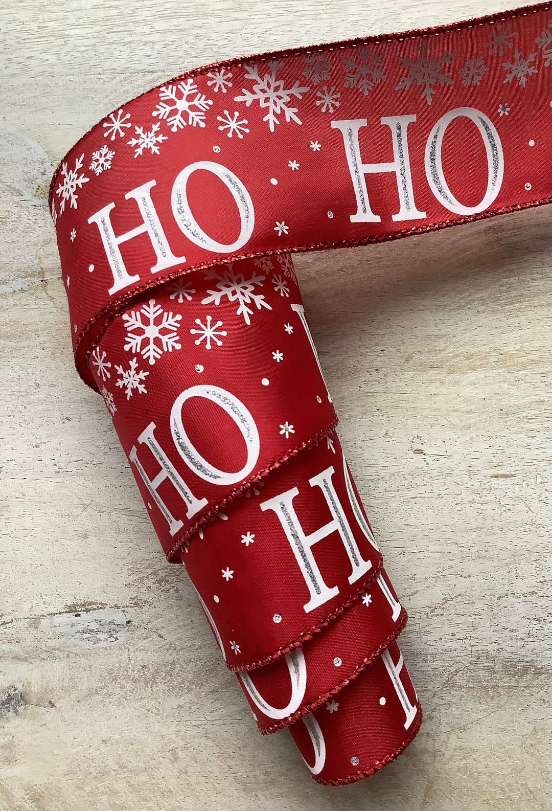 2.5 Ho Ho Ho Christmas Wired Ribbon, Red & White Christmas Wired Ribbon ...