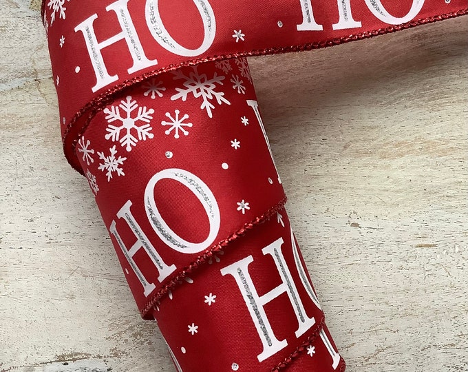 2.5 Ho Ho Ho Christmas Wired Ribbon, Red & White Christmas Wired Ribbon ...