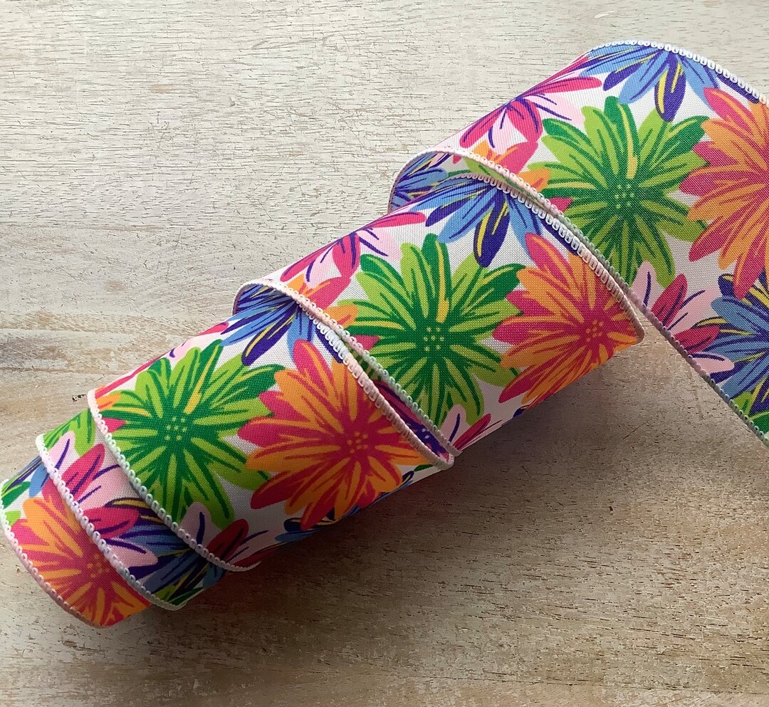 5 Yards Tropical Floral Print Wired Ribbon 2.5” Wide - Beach Ribbon - Etsy