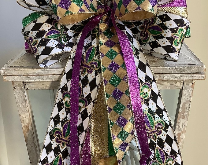 Mardi Gras Wreath Bow, Mardi Gras Decoration, Mardi Gras Lantern Bow ...