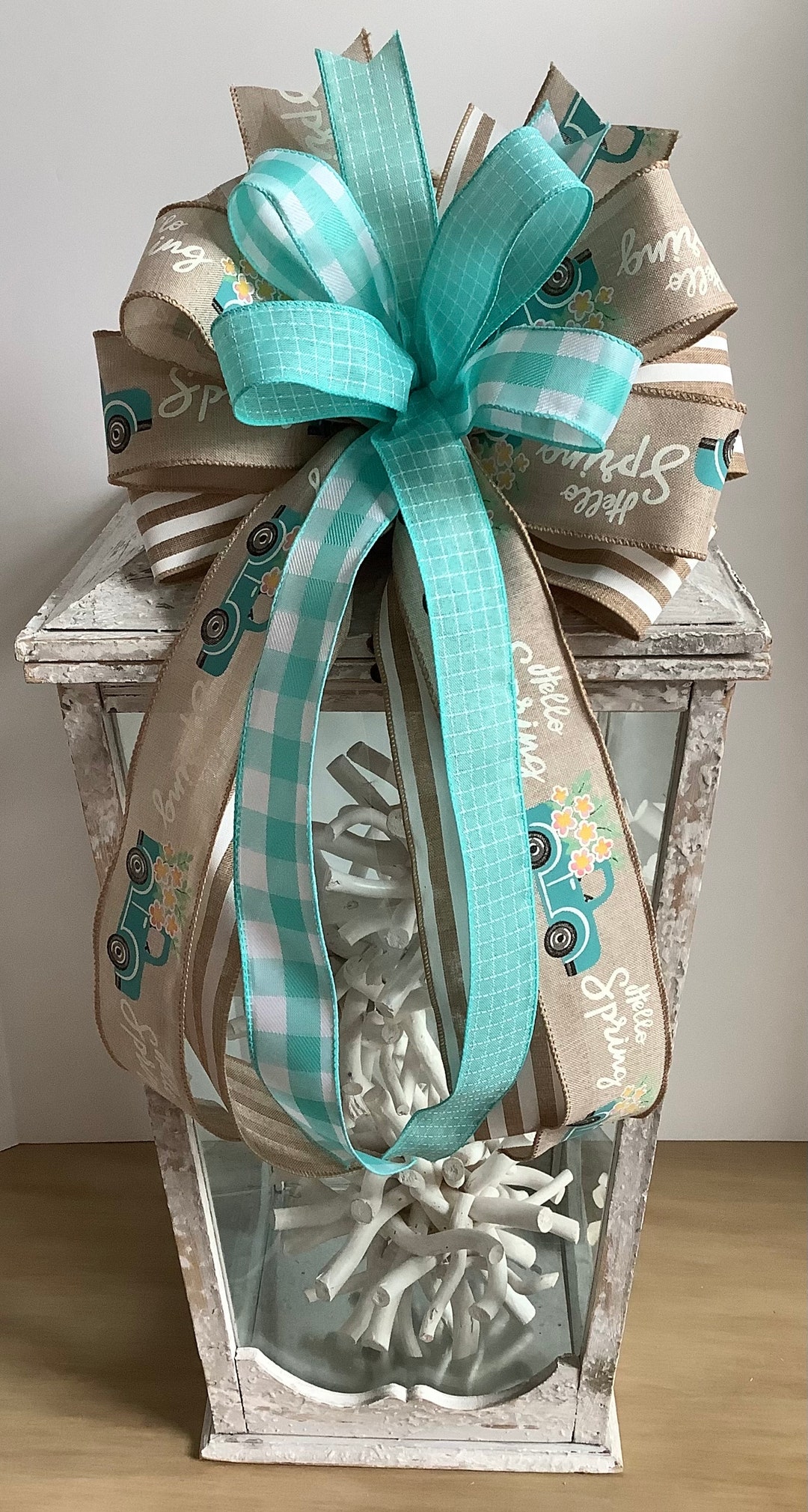 Hello Spring Wreath Bow, Summer Wreath Bow, Lantern Bow, Spring Door ...