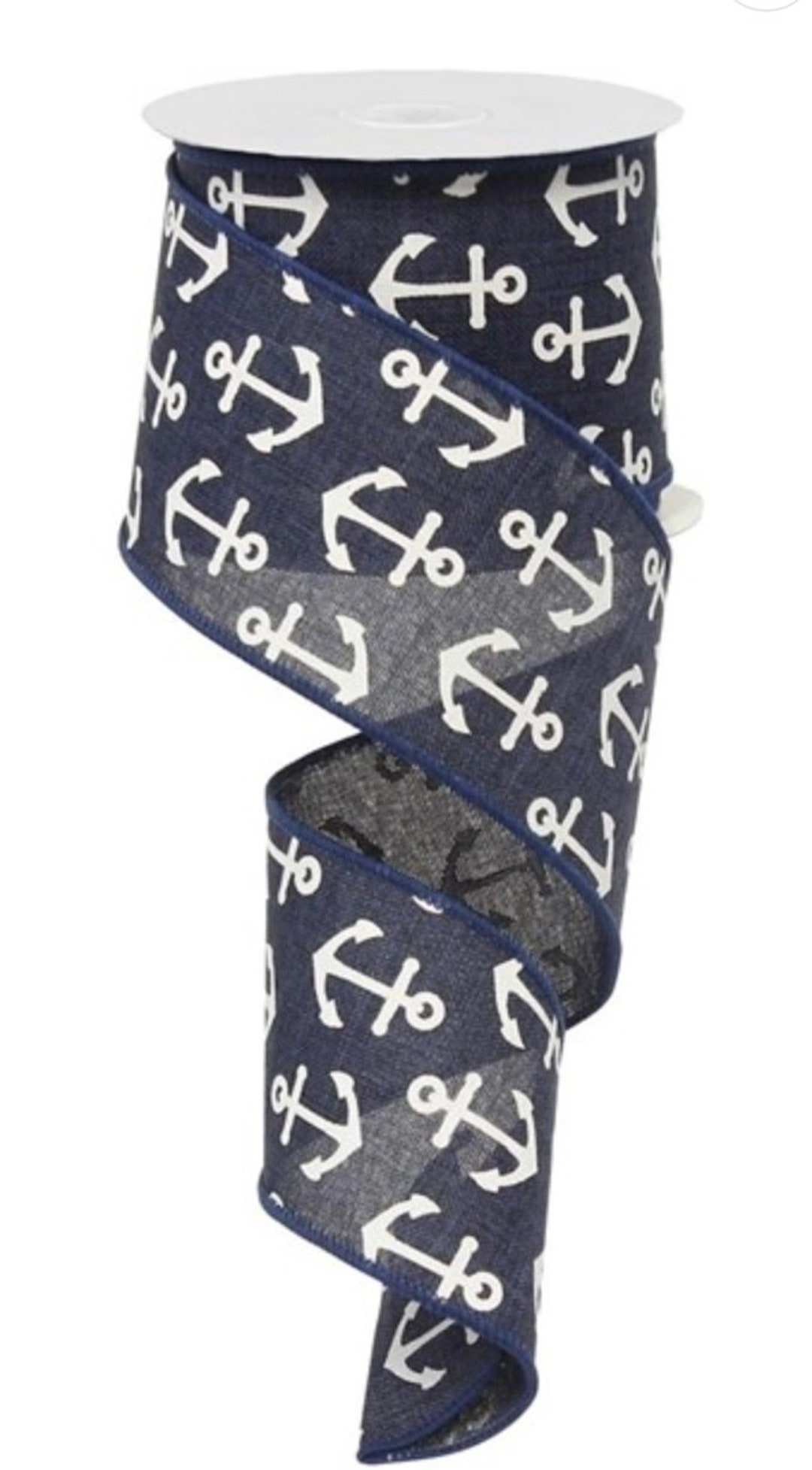 2.5” Anchor Wired Ribbon / Coastal Nautical Ribbon/white Anchors on ...