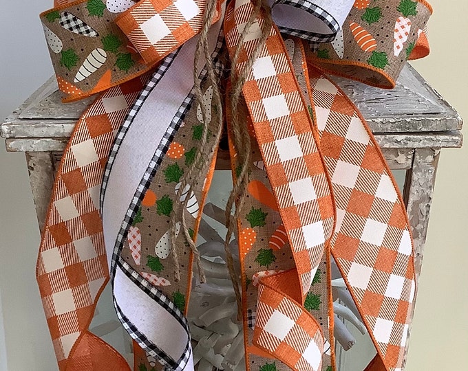 Easter Carrot Bow, Easter Wreath Bow, Easter Carrots Decor Bow, Bow for Easter Basket, Easter ...