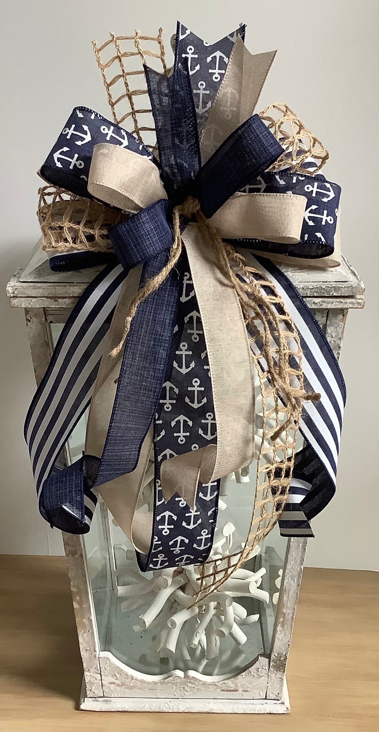 Nautical Wreath Bow, Coastal Decor, Beach Wreath Bow, Anchor Wreath Bow ...