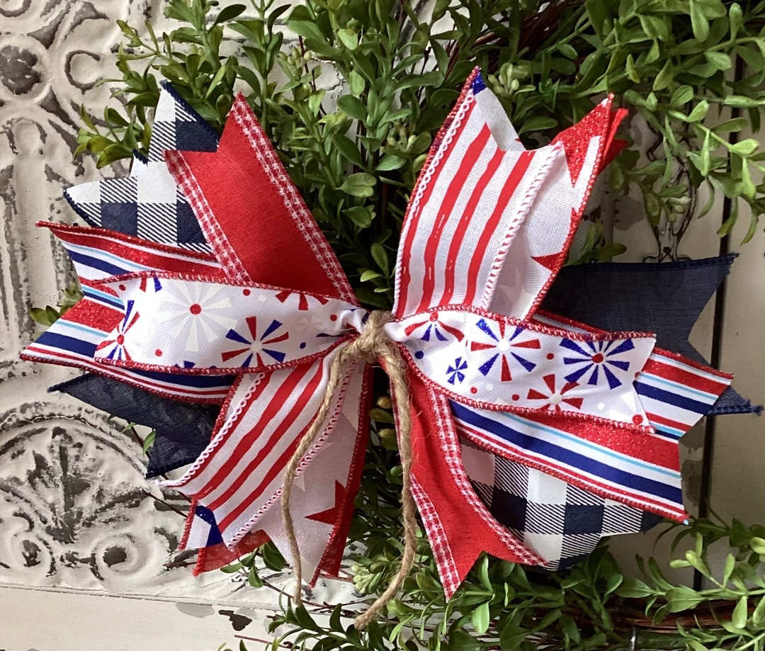Messy Bow, Patriotic Messy Wreath Bow, Red White and Blue Messy Bow ...